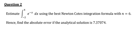 Solved Question 2 Estimate e-* dx using the best Newton | Chegg.com