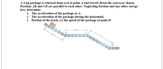 Solved A 4 kg package is released from rest at point A and | Chegg.com
