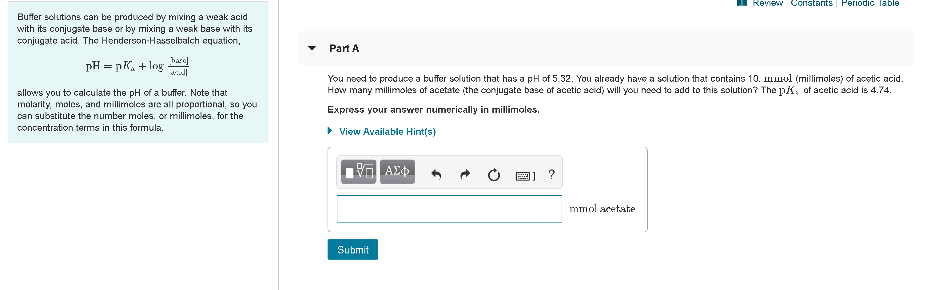 Solved Review Constants | Periodic Table Buffer solutions | Chegg.com