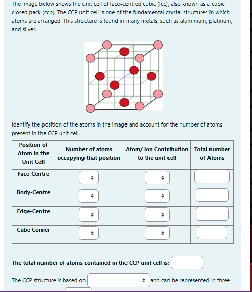 Solved The image below shows the unit cell of face-centred | Chegg.com