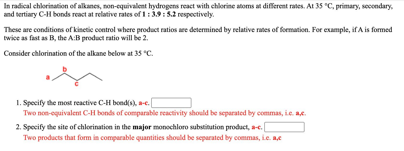 Solved In radical chlorination of alkanes, non-equivalent | Chegg.com
