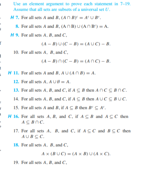 Solved Use An Element Argument To Prove Each Statement In 
