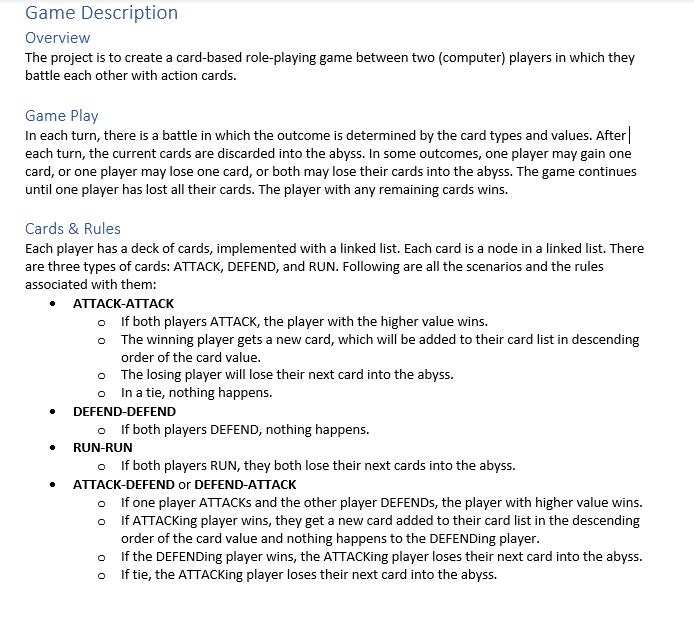 Solved Game Description Overview The project is to create a | Chegg.com