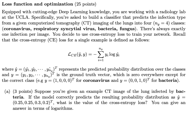 Loss function and optimization (25 points) Equipped | Chegg.com