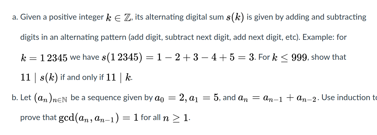 Solved a. Given a positive integer k E Z, its alternating | Chegg.com