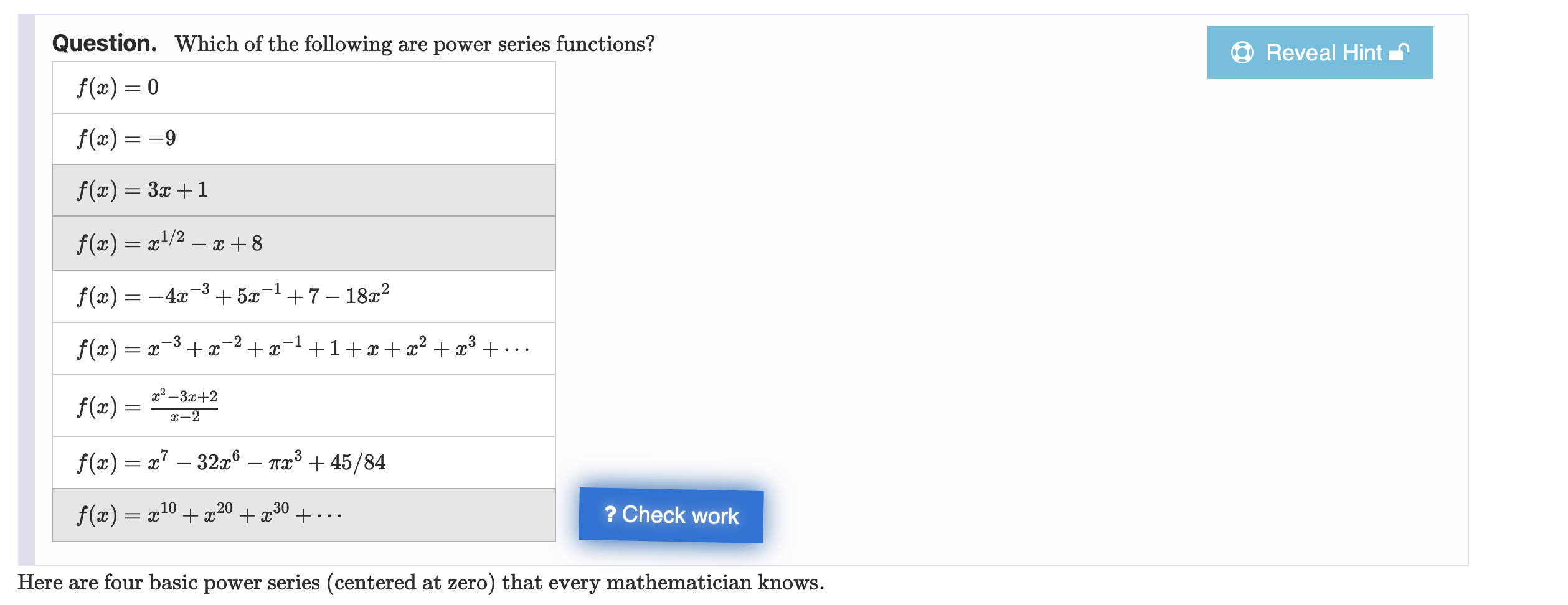 Solved Question. Which of the following are power series | Chegg.com