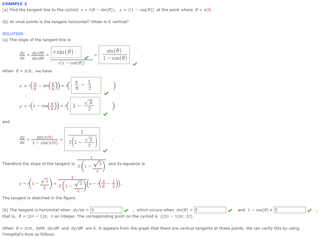 Solved EXAMPLE 2 (a) Find the tangent line to the cycloid | Chegg.com