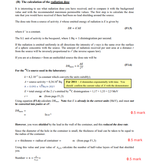 Solved (B) The calculation of the radiation dose It is | Chegg.com