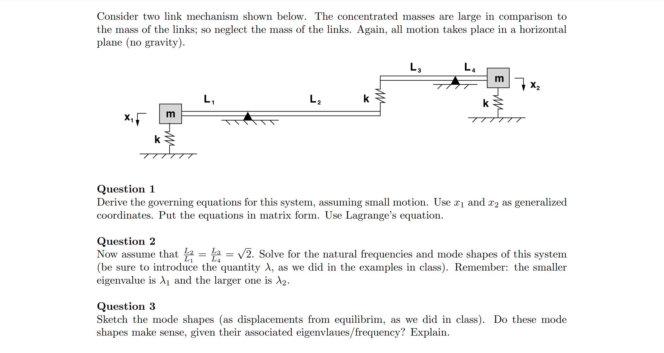 Solved Consider two link mechanism shown below. The | Chegg.com