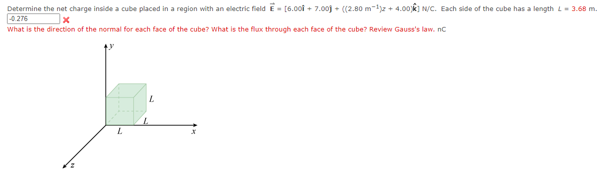 Solved Determine the net charge inside a cube placed in a | Chegg.com