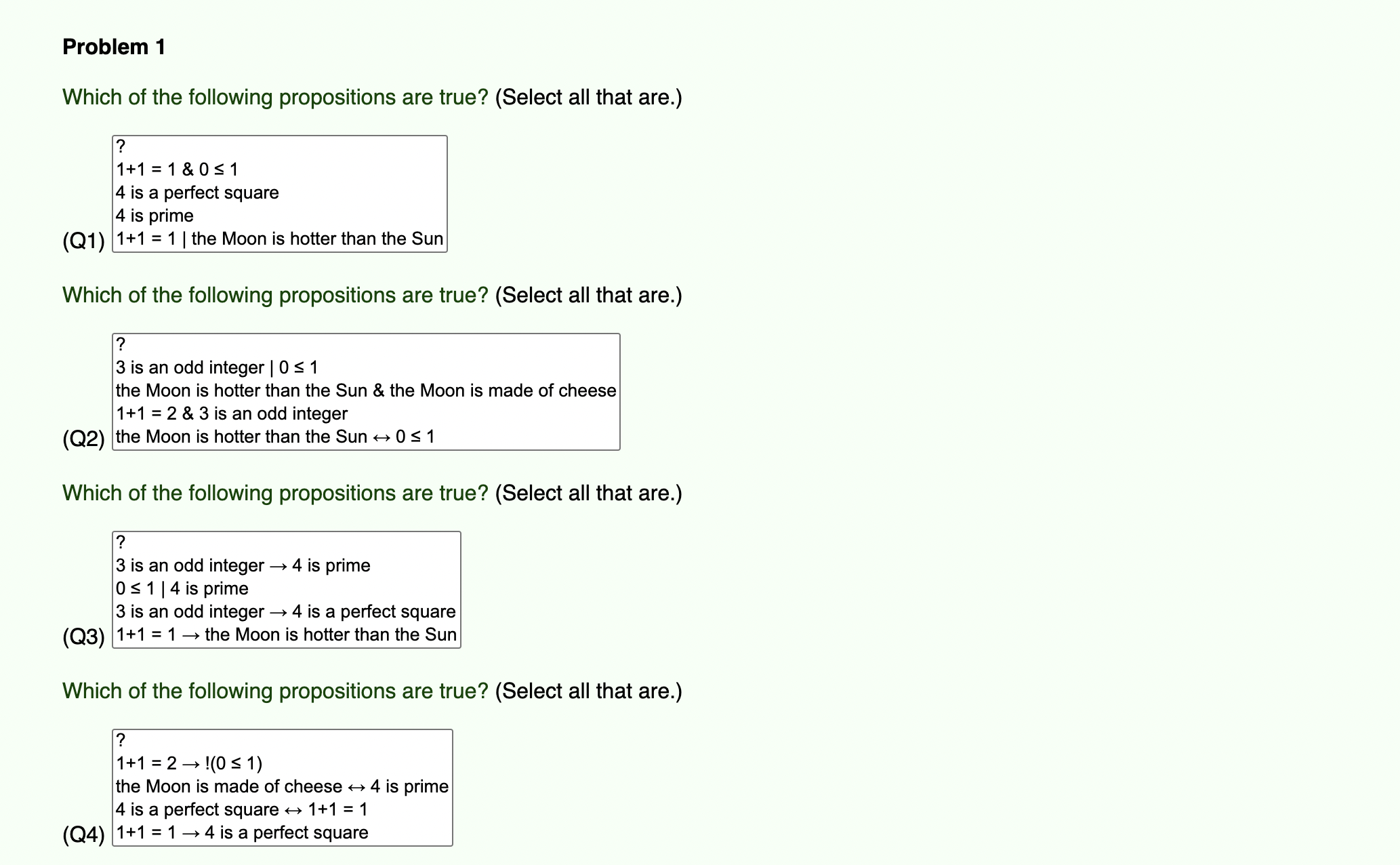 Solved Problem 1Which of the following propositions are | Chegg.com