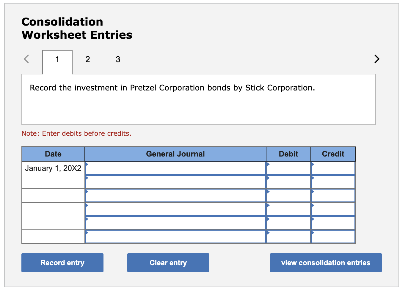 Consolidation Worksheet Entries Record the entry to | Chegg.com