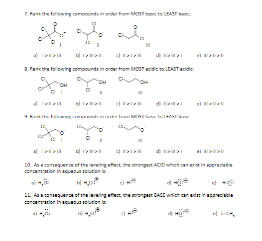 Solved 7. Rank the following compounds in order from MOST | Chegg.com