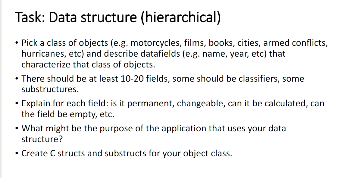 Solved Task: Data structure (hierarchical) • Pick a class of | Chegg.com