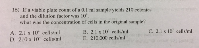 Solved If a viable plate count of a 0.1 ml sample yields 210 | Chegg.com