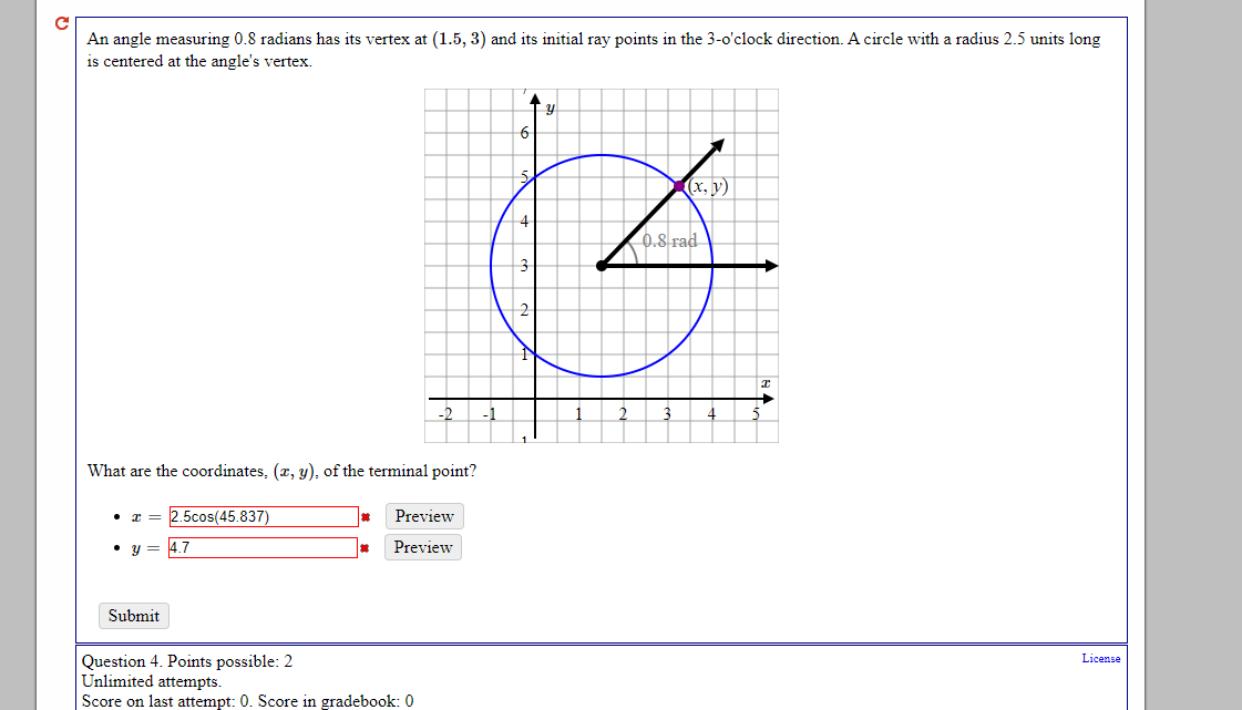 Solved An angle measuring 0.8 radians has its vertex at | Chegg.com