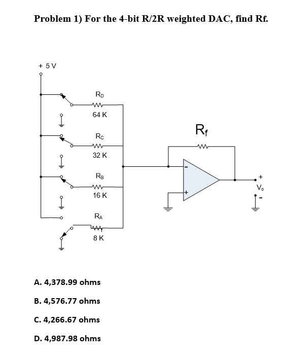 Solved Problem 1) For the 4-bit R2R weighted DAC, find Rf. | Chegg.com