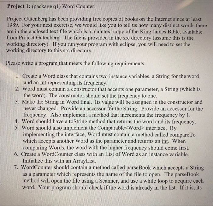 Solved Project 1: (package ql) Word Counter Project | Chegg.com