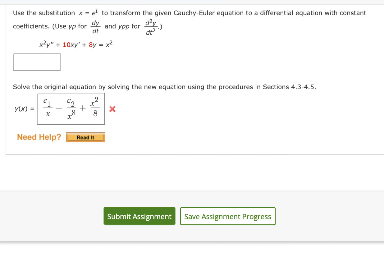 Solved Use the substitution x = et to transform the given | Chegg.com