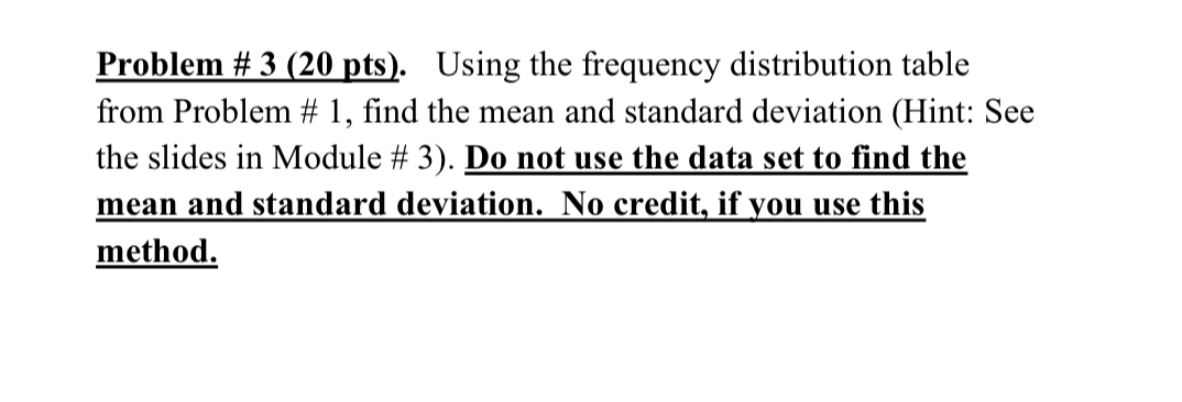 Solved Problem \# 1 (20 pts). For the given data, construct | Chegg.com