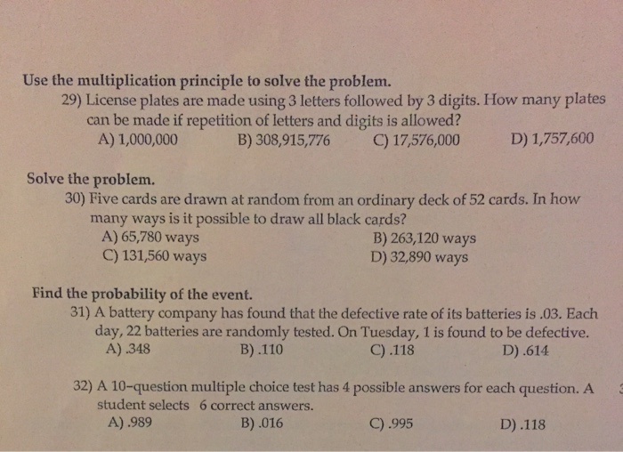 Solved Use the multiplication principle to solve the | Chegg.com