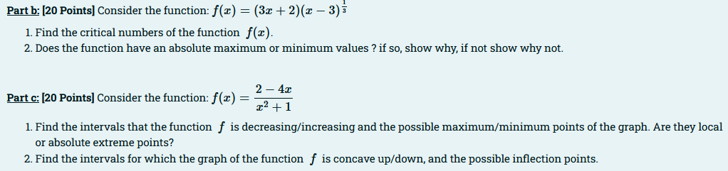 Solved Part b: [20 Points] Consider the function: | Chegg.com