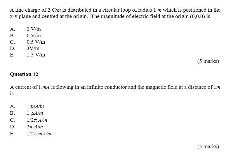 Solved A line charge of 2C/m is distributed in a circular | Chegg.com