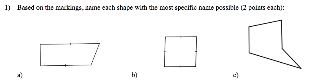 Solved 1) Based on the markings, name each shape with the | Chegg.com