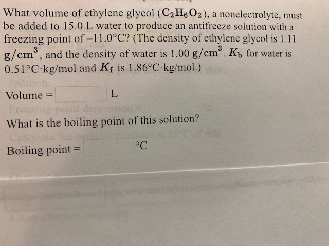 Solved What volume of ethylene glycol (C2H602), a | Chegg.com
