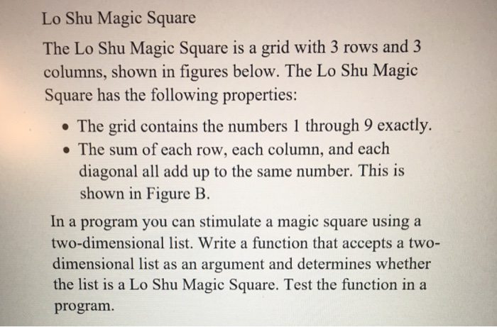 Solved Lo Shu Magic Square The Lo Shu Magic Square is a grid | Chegg.com