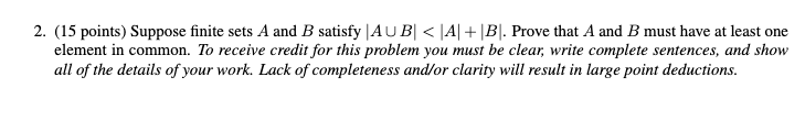 Solved 2. (15 points) Suppose finite sets A and B satisfy | Chegg.com