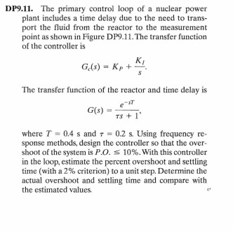 DP9.11. ﻿The primary control loop of ﻿a nuclear | Chegg.com