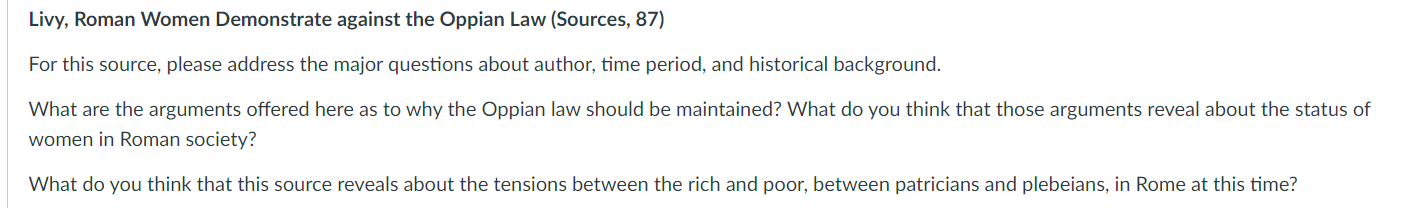 Livy, Roman Women Demonstrate against the Oppian Law | Chegg.com