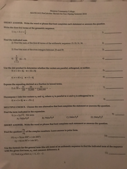 Solved Houston Community College MATH 2412 | Chegg.com
