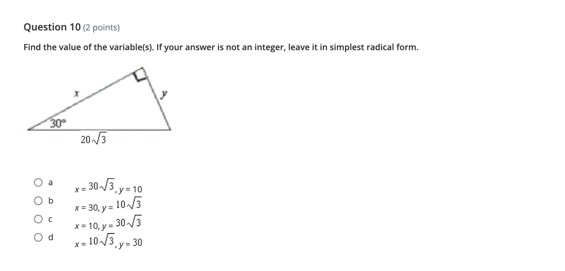 Solved Question 10 (2 points) Find the value of the | Chegg.com
