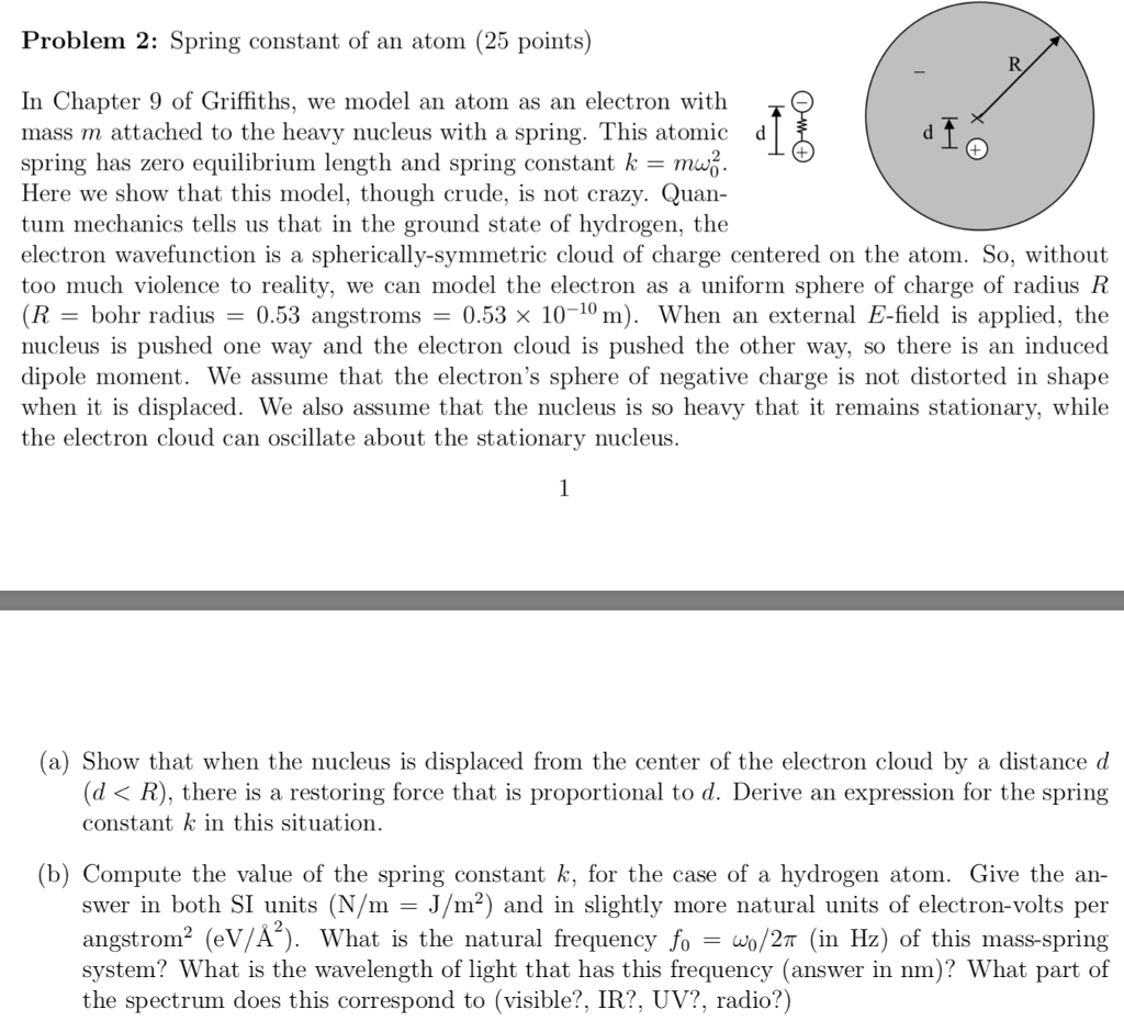 Solved Problem 2: Spring constant of an atom (25 points) In | Chegg.com