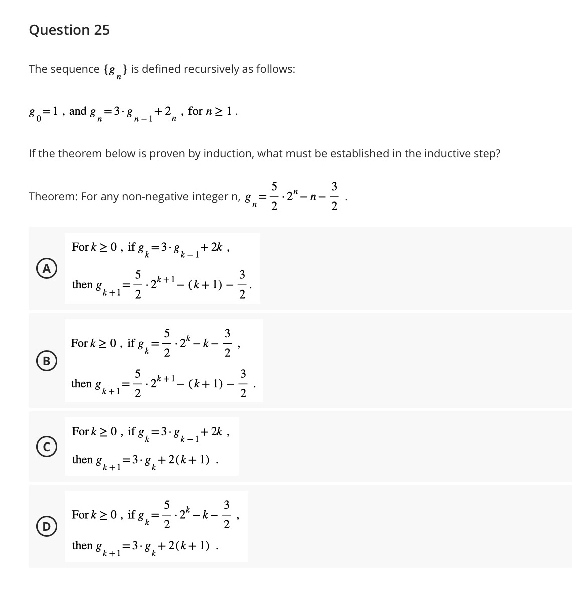 Solved The sequence {gn} is defined recursively as follows: | Chegg.com