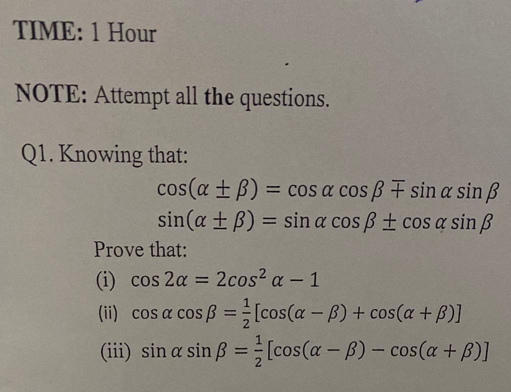 Solved TIME: 1 Hour NOTE: Attempt all the questions. = Q1. | Chegg.com