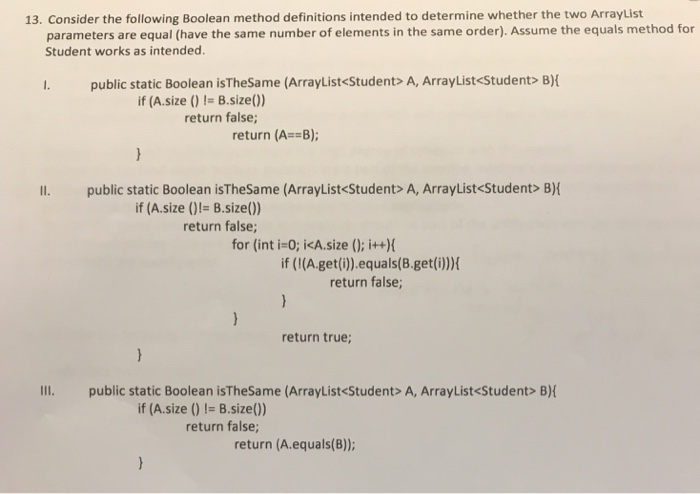 Solved 13 Consider The Following Boolean Method Definitions Chegg