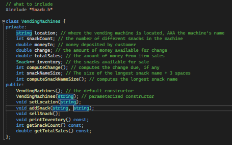 Solved // what to include #include "Snack.h" gclass | Chegg.com