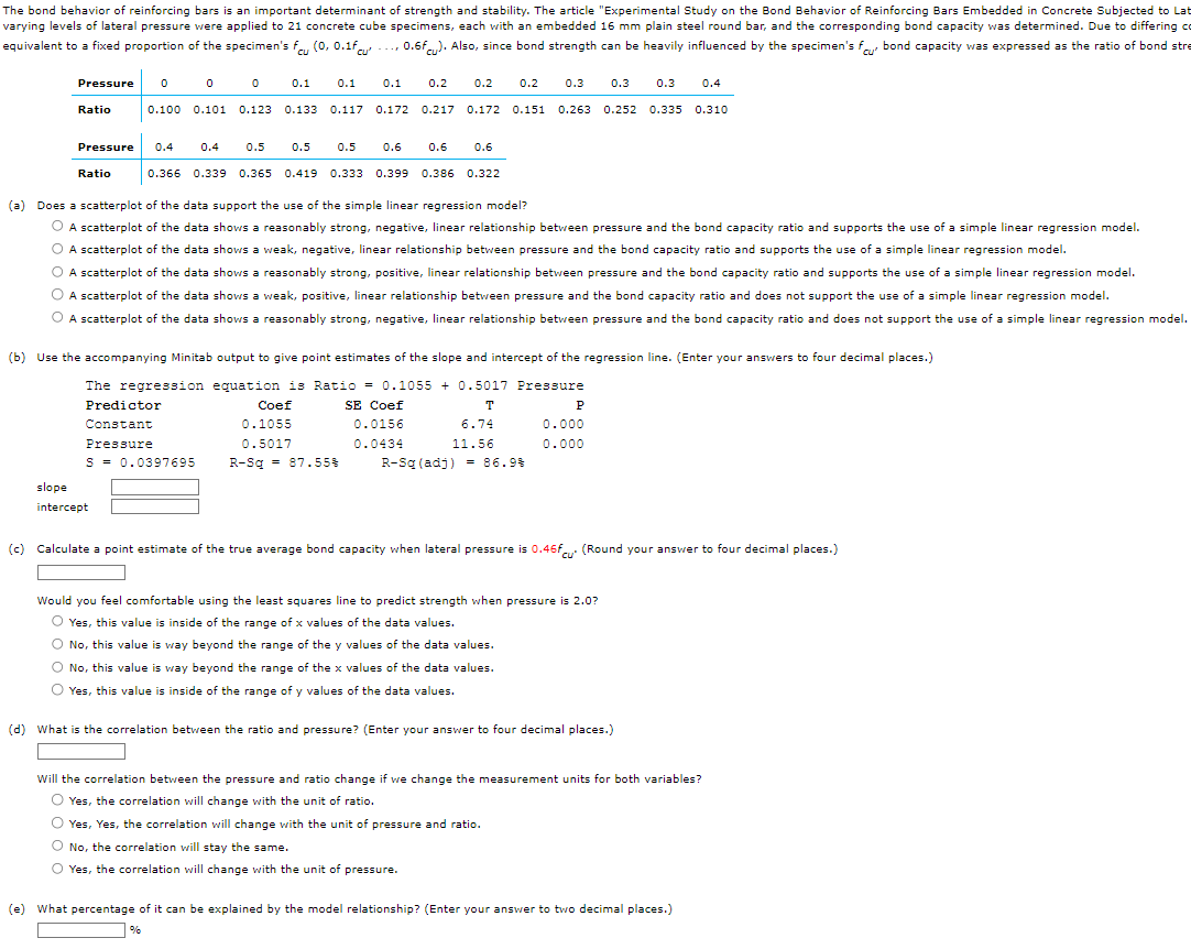 Solved (a) Does a scatterplot of the data support the use of | Chegg.com