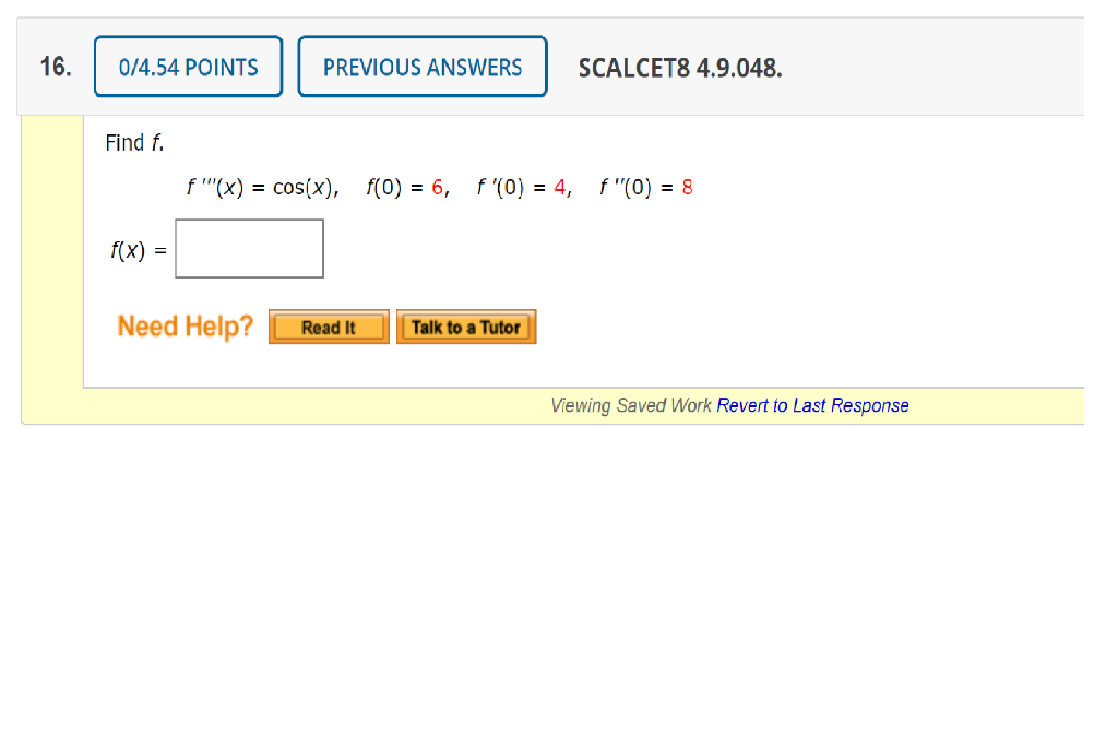 Solved 14. 0/4.54 POINTS PREVIOUS ANSWERS SCALCET8 4.9.039. | Chegg.com
