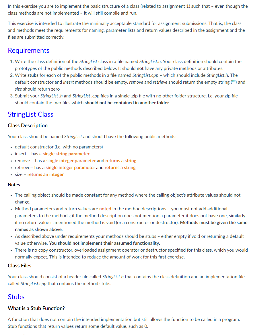 Solved In this exercise you are to implement the basic | Chegg.com