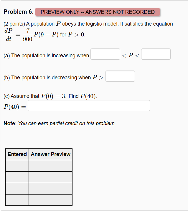 Solved Problem 6. PREVIEW ONLY -- ANSWERS NOT RECORDED (2 | Chegg.com