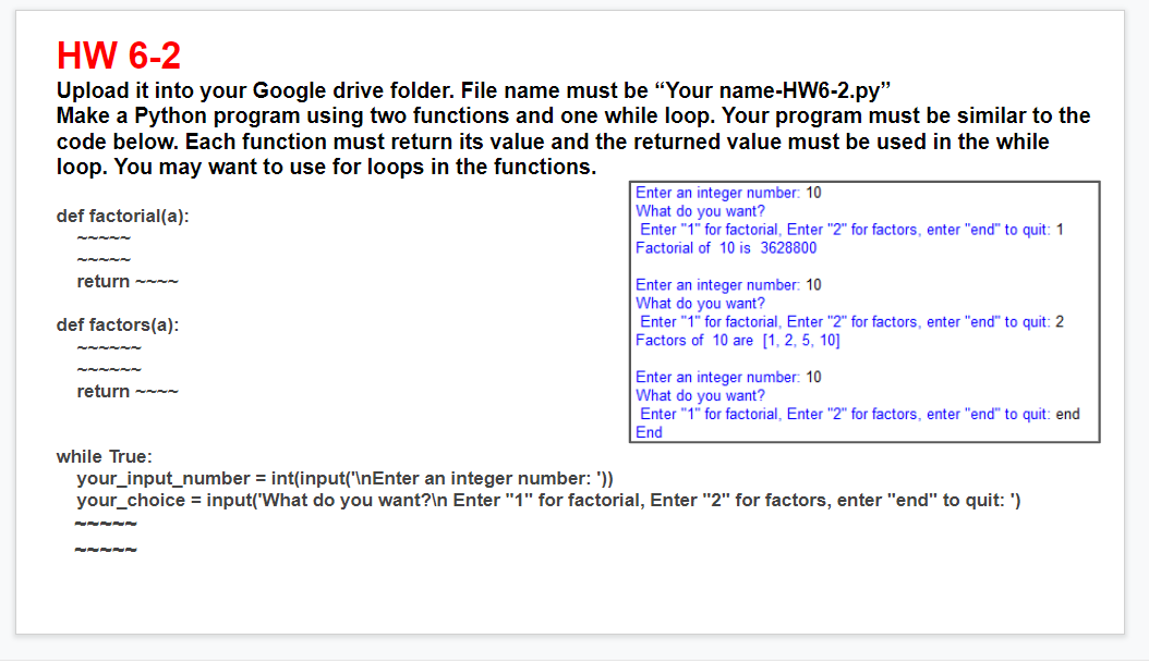 Solved HW 6-2 Upload it into your Google drive folder. File | Chegg.com