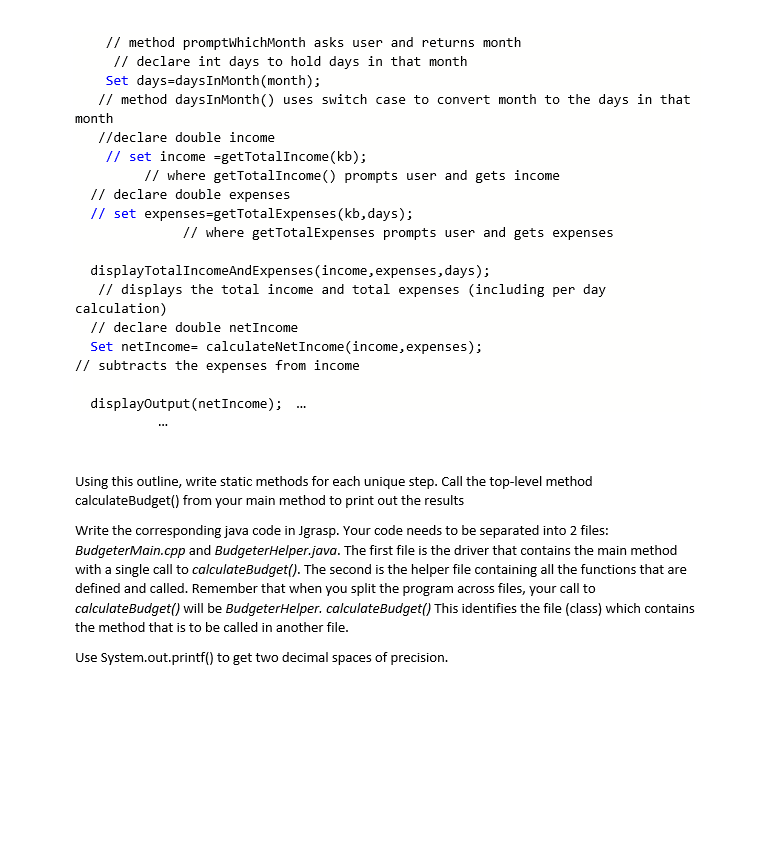 Solved Budgeter Program Behavior Write a complete Java | Chegg.com