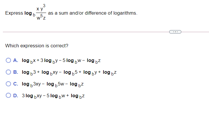 Solved 3 ху Express logb. 5. wºz as a sum and/or difference | Chegg.com