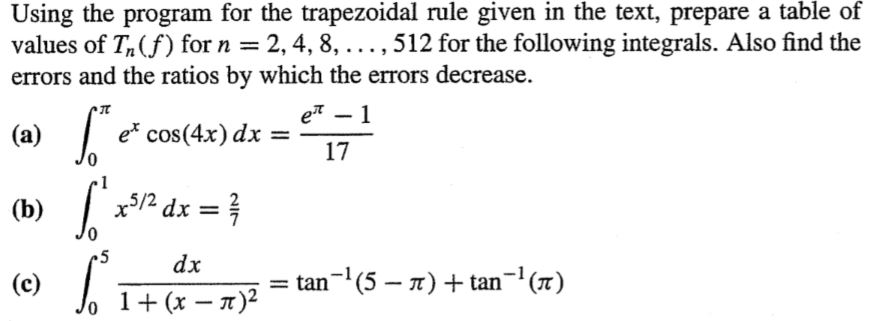 Solved Using the program for the trapezoidal rule given in | Chegg.com