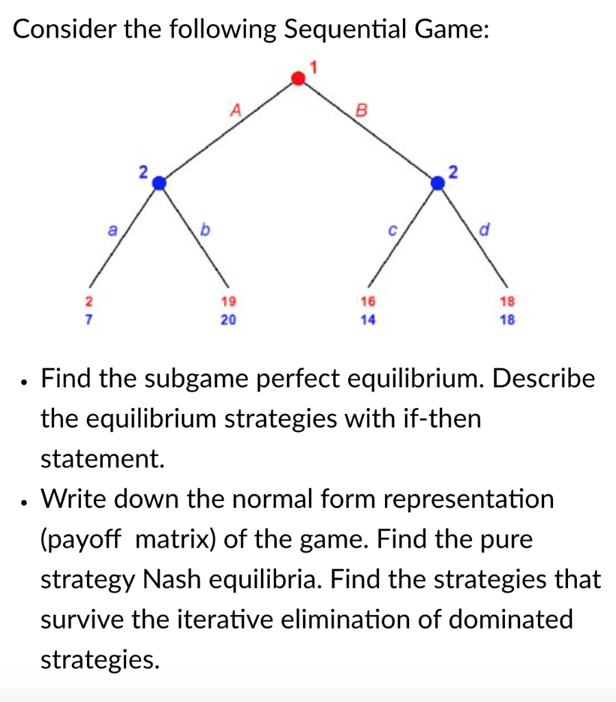Solved Consider the following Sequential Game: B 2 2 2 7 19 | Chegg.com
