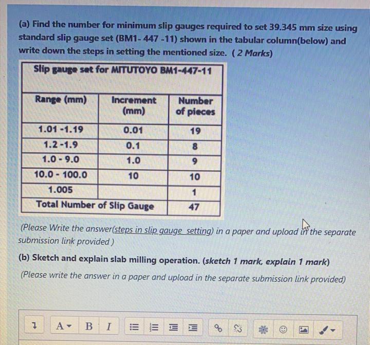 Solved (a) Find the number for minimum slip gauges required | Chegg.com